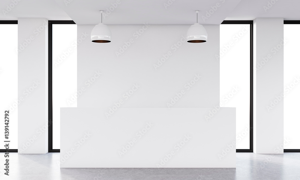 Empty office with a white reception desk. The concept of reception. 3D ...