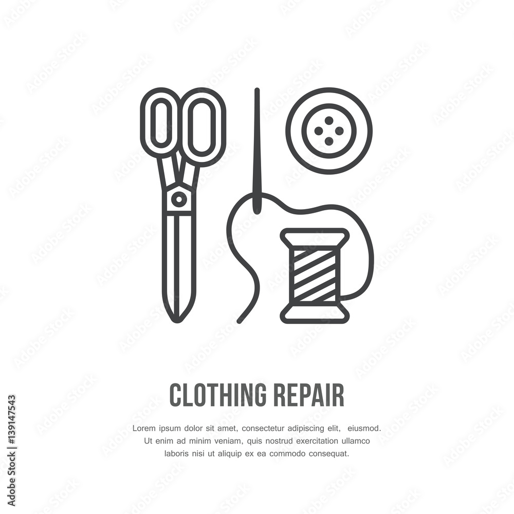 Clothing repair service line logo. Tailor store flat sign, illustration ...