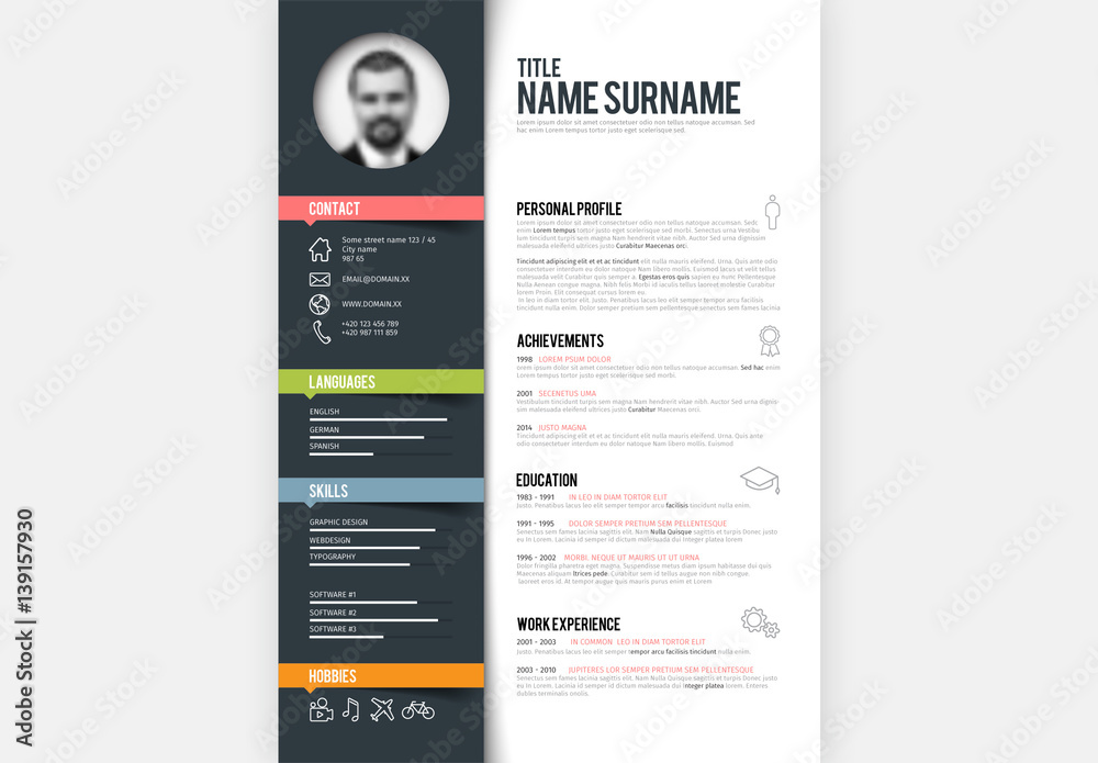 Digital Resume Layout - Portrait 3 Stock Template | Adobe Stock