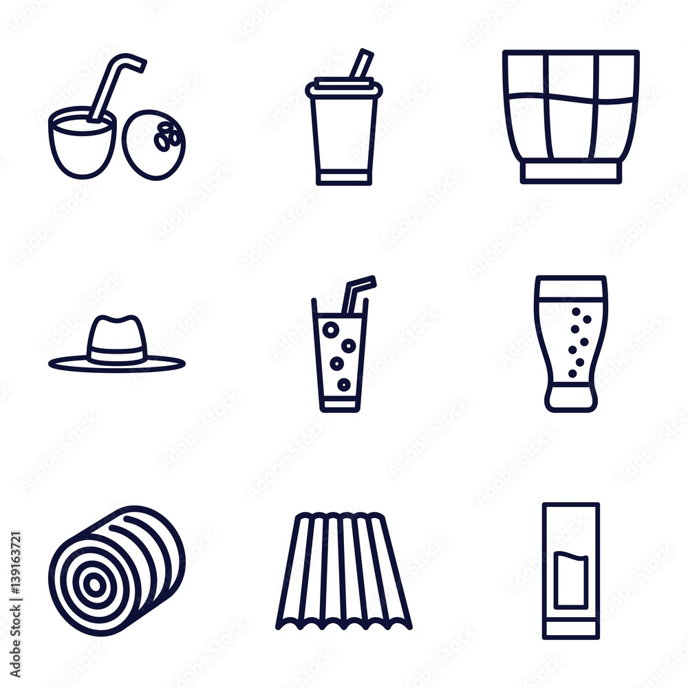 Set of 9 straw outline icons Stock Vector | Adobe Stock