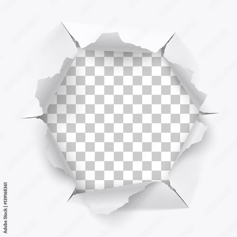 Torn hole and ripped of paper on a transparent background Stock Vector ...