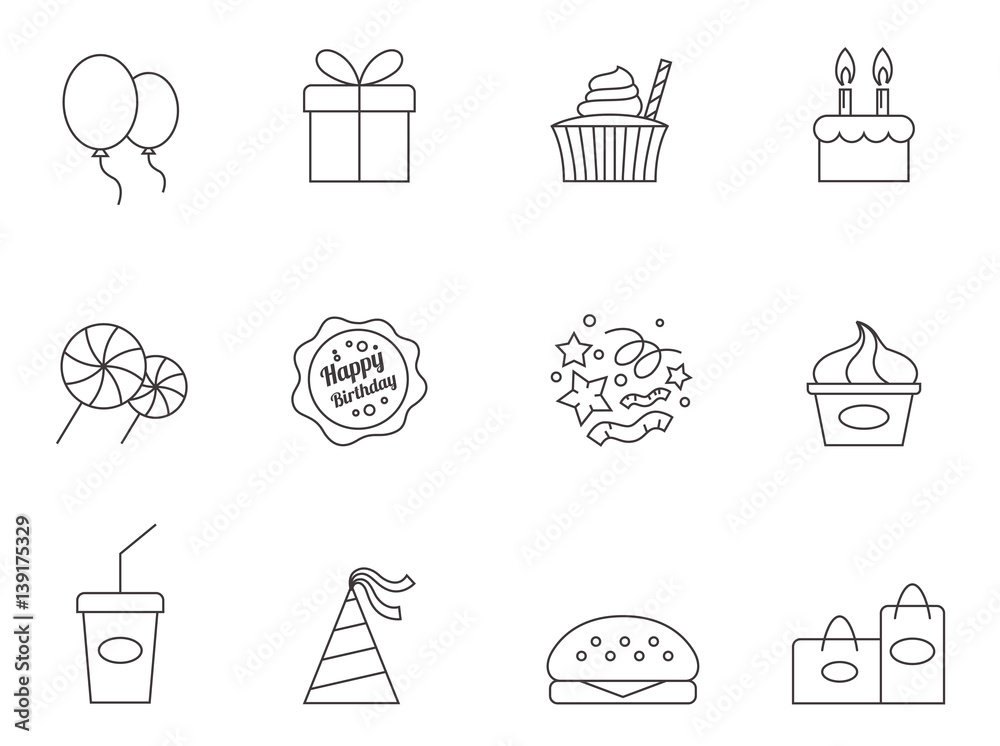 Outline Icons - Birthday Stock Vector | Adobe Stock