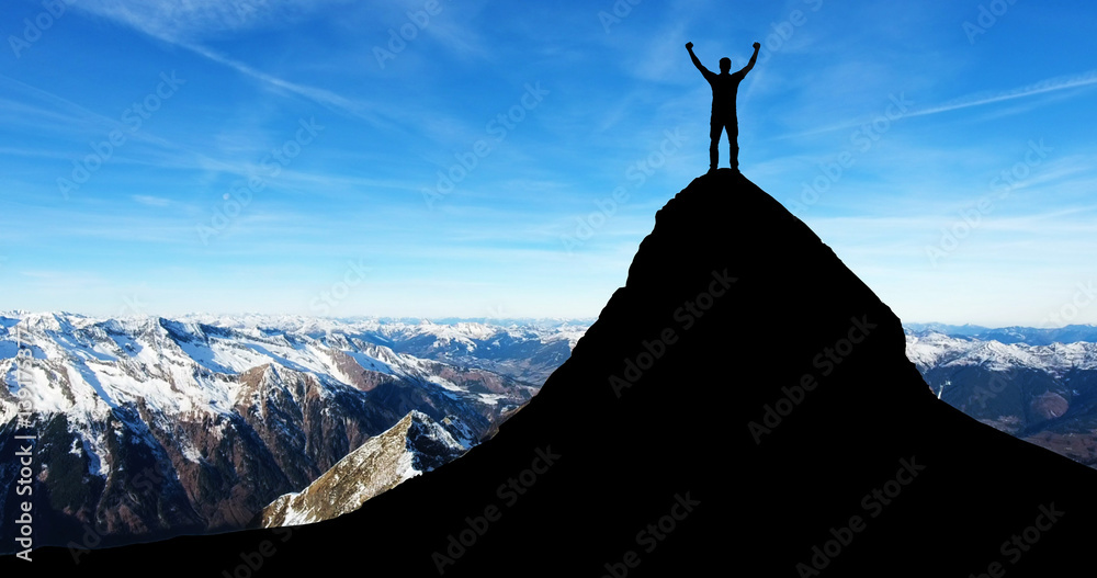 Man Standing On Top Of Mountain Stock Photo | Adobe Stock