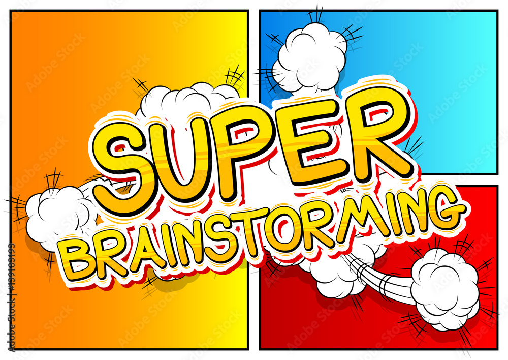 Super Brainstorming - Comic book style word on abstract background ...