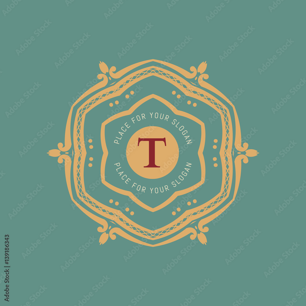 The letter T. Flourishes calligraphic monogram emblem template. Luxury ...