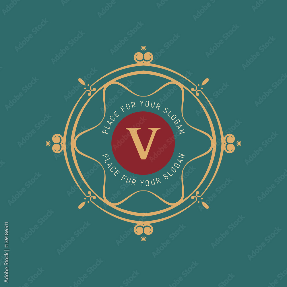 The letter V. Flourishes calligraphic monogram emblem template. Luxury ...
