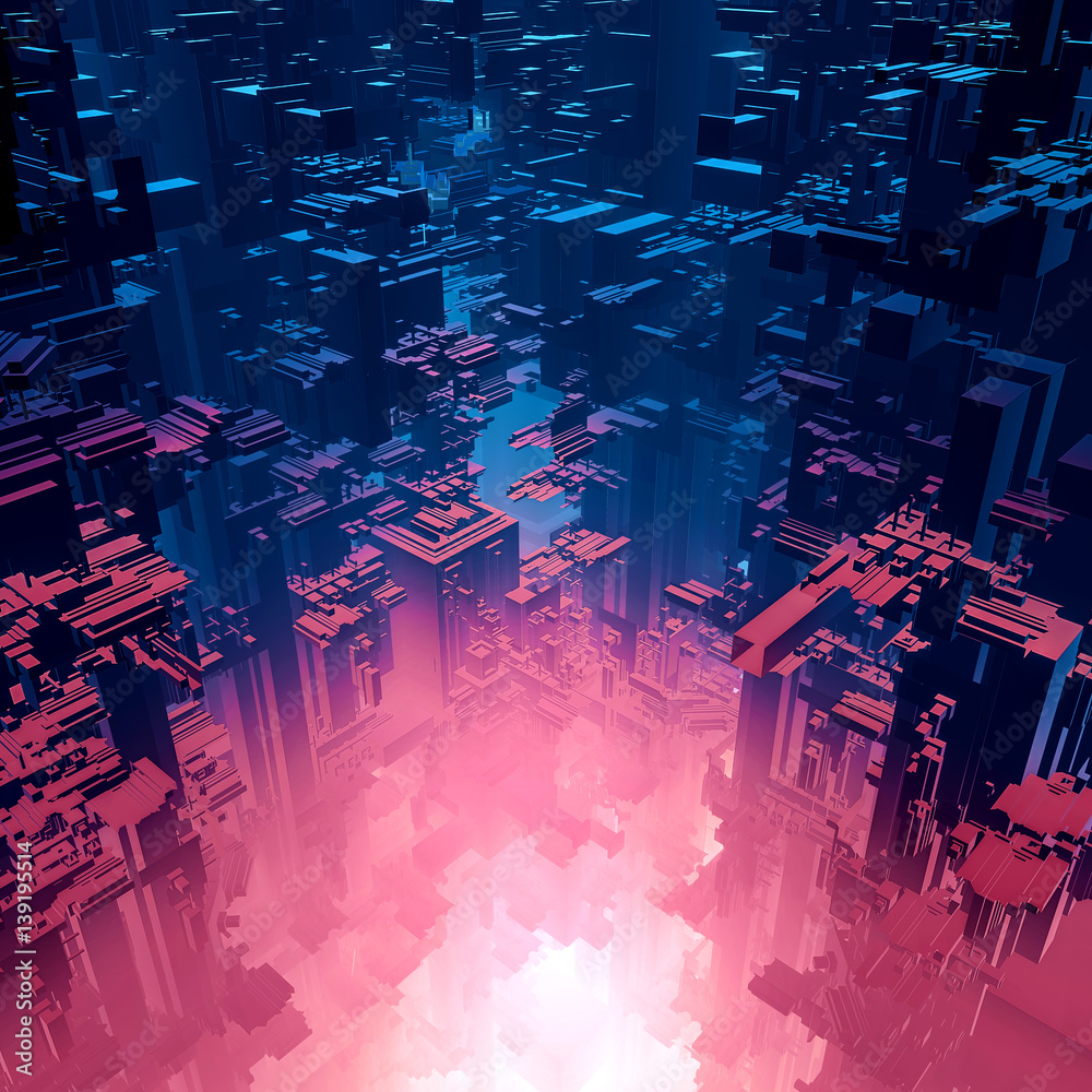 Fusion reaction city / 3D illustration of futuristic science fiction ...