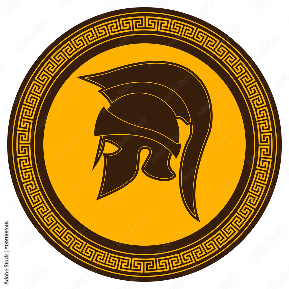 Ancient Greek Helmet with a Crest on the Shield on a White Background ...