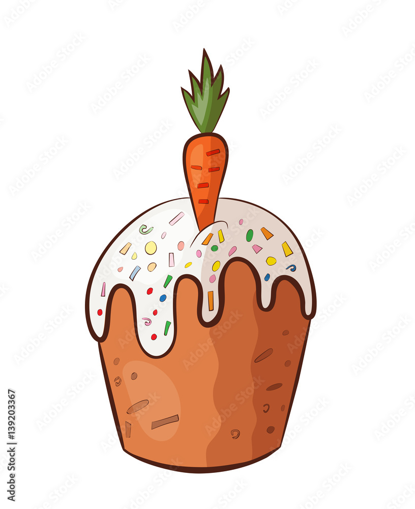 Easter cake with carrot and multicolor sprinkles on white background ...