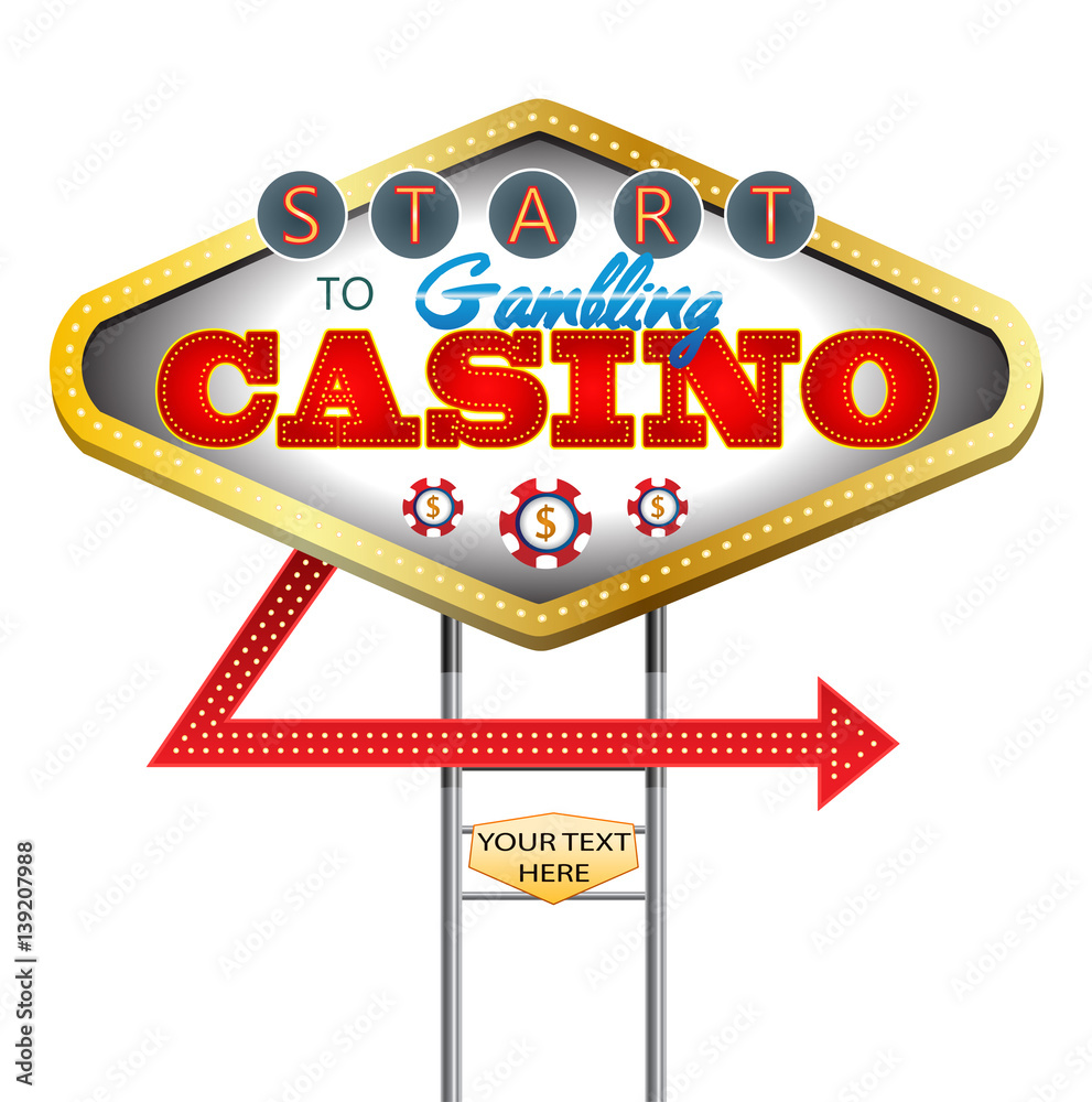 casino night sign board on isolated white background Stock-Illustration ...