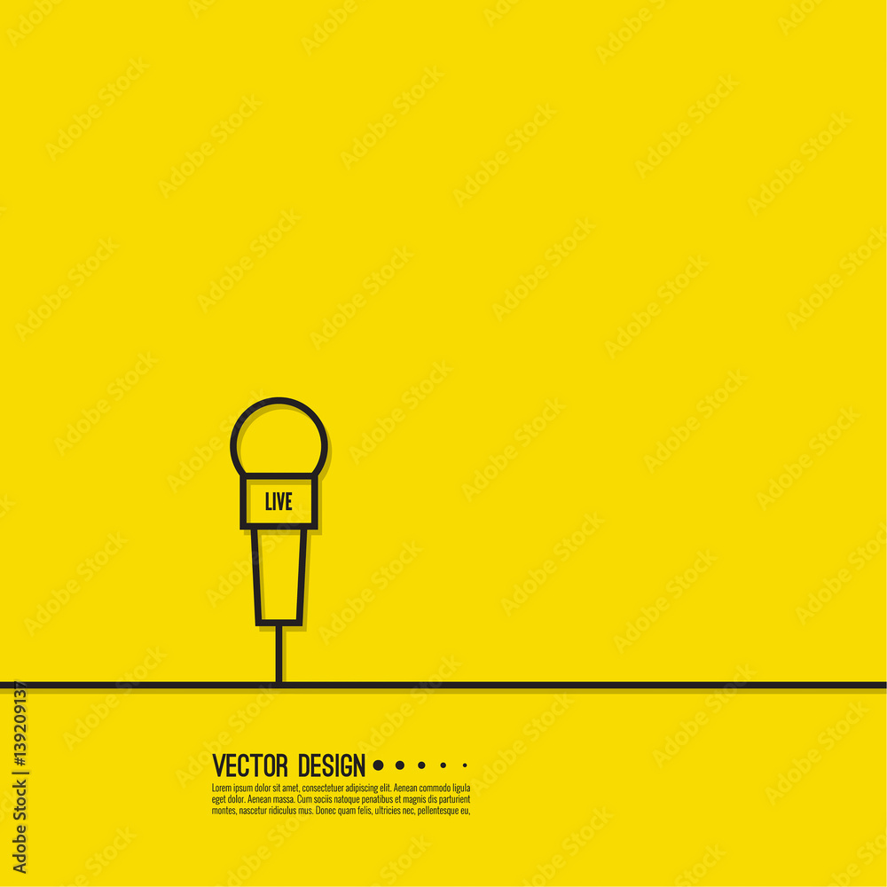 Journalism concept. Live news template with microphone. Symbol breaking ...