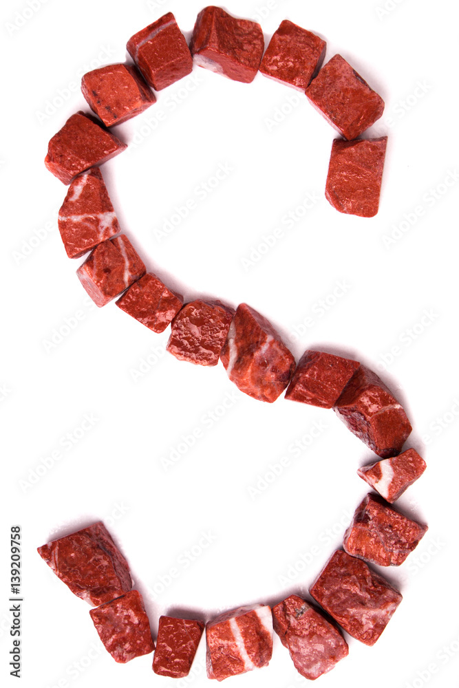 ABC, Latin alphabet, mosaics of natural stone, red marble, letter, S ...