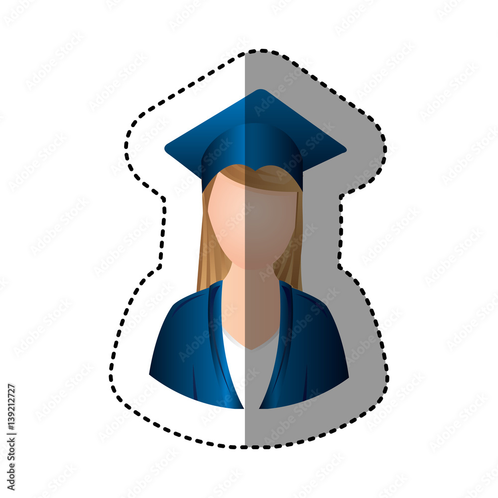 sticker half body woman with graduation outfit faceless vector ...