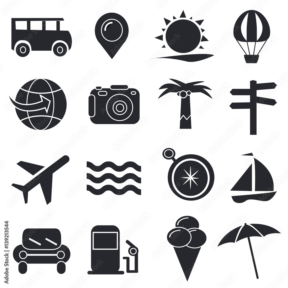 travel icons set vector buttons for website on white background Stock ...