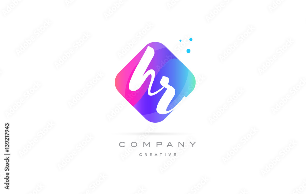 hr h r pink blue rhombus abstract hand written company letter logo icon ...