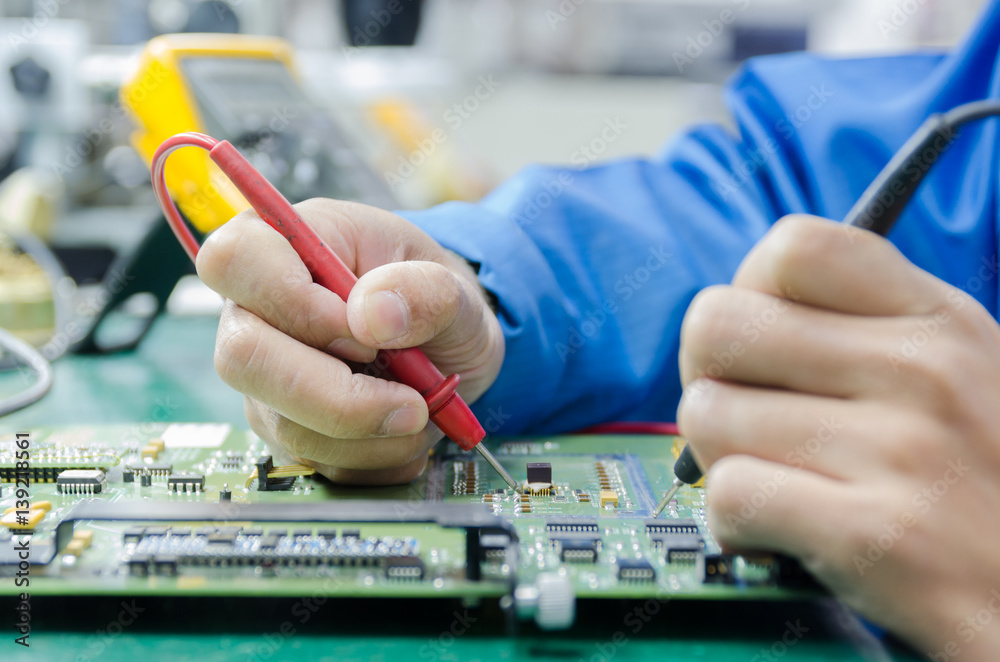 Engineer measuring multimeter panel board Stock-Foto | Adobe Stock