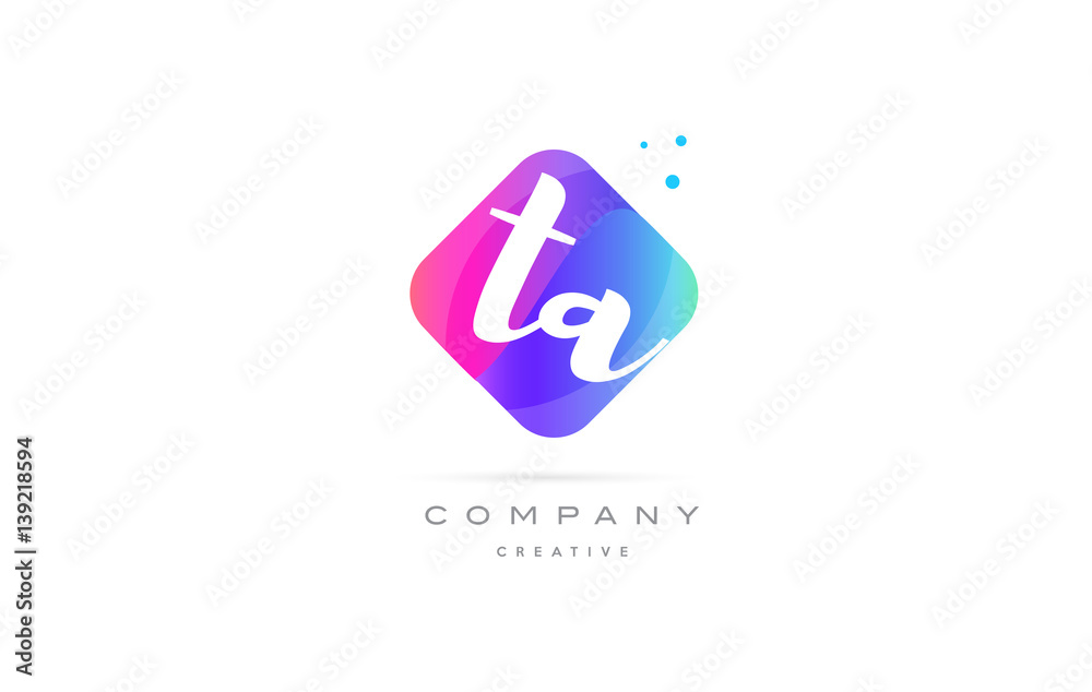 ta t a pink blue rhombus abstract hand written company letter logo icon ...