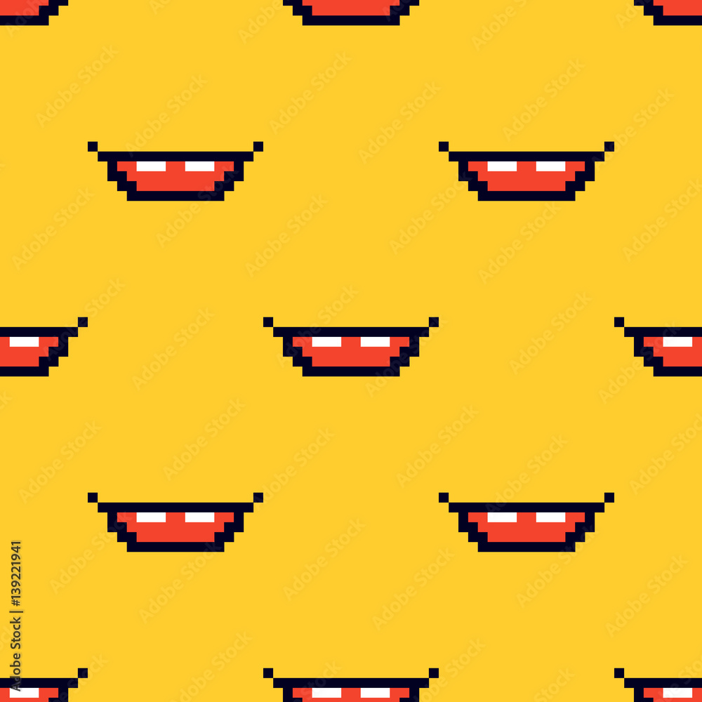 Pixel smile, mouth, grin seamless pattern background. Stock Vector ...