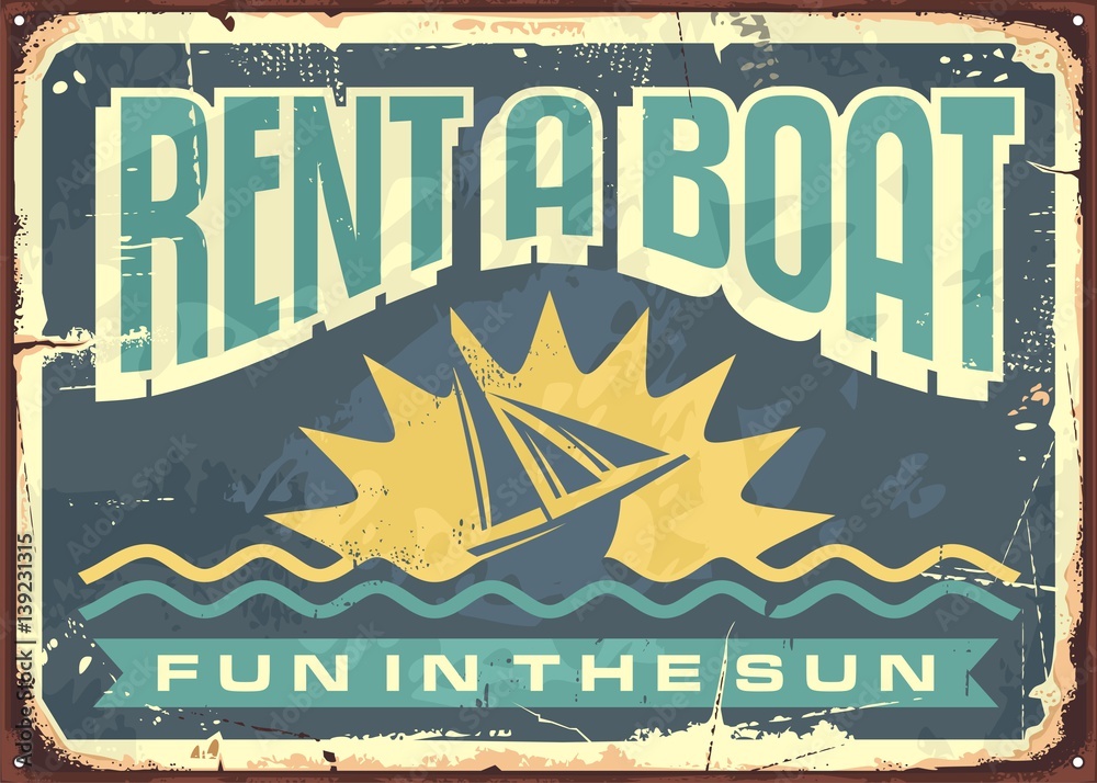 Retro tin sign design for boat rentals Stock Vector | Adobe Stock