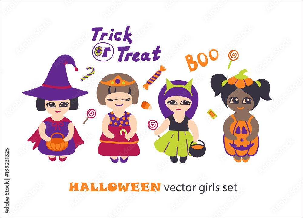 Halloween vector clipart set with kids in costumes Stock Vector | Adobe ...