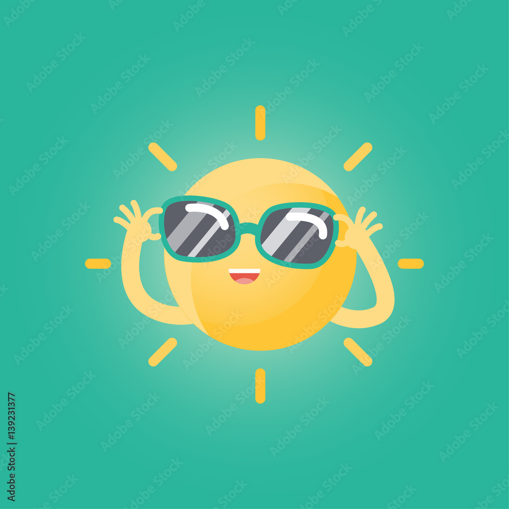Happy funny sun cartoon with sunglasses. Stock Vector | Adobe Stock