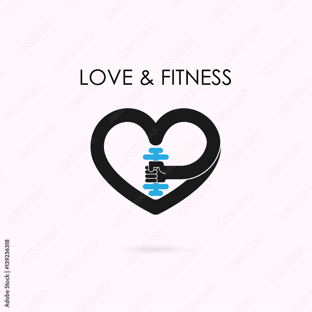 Heart sign and dumbbell icon.Fitness and gym logo.Healthcare,sport ...