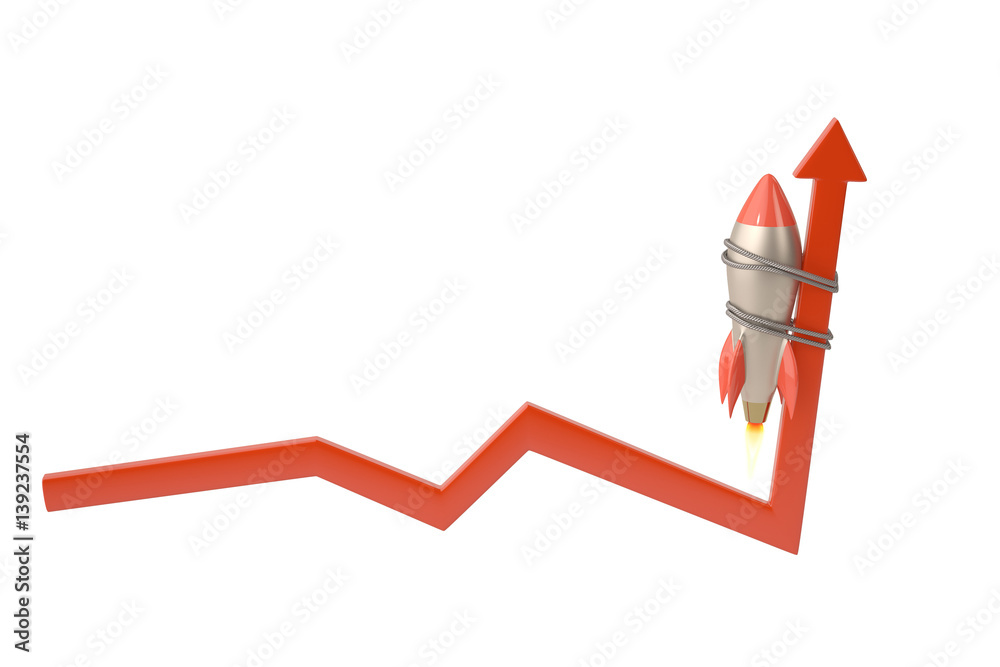 Red arrow growing up as a rocket takes off.3D illustration. Stock ...