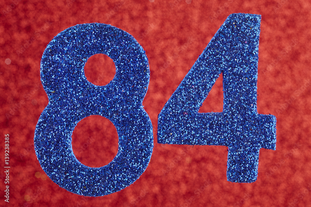 Number eighty-four blue color over a red background. Anniversary. Stock ...