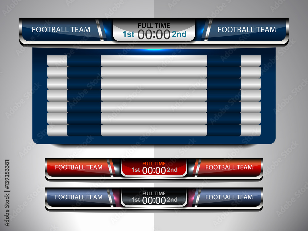 Scoreboard Broadcast Graphic Template for soccer and football, vector ...