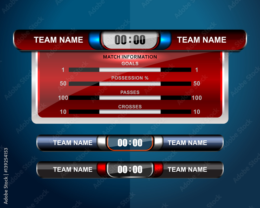 Scoreboard Broadcast Graphic Template for soccer and football, vector ...