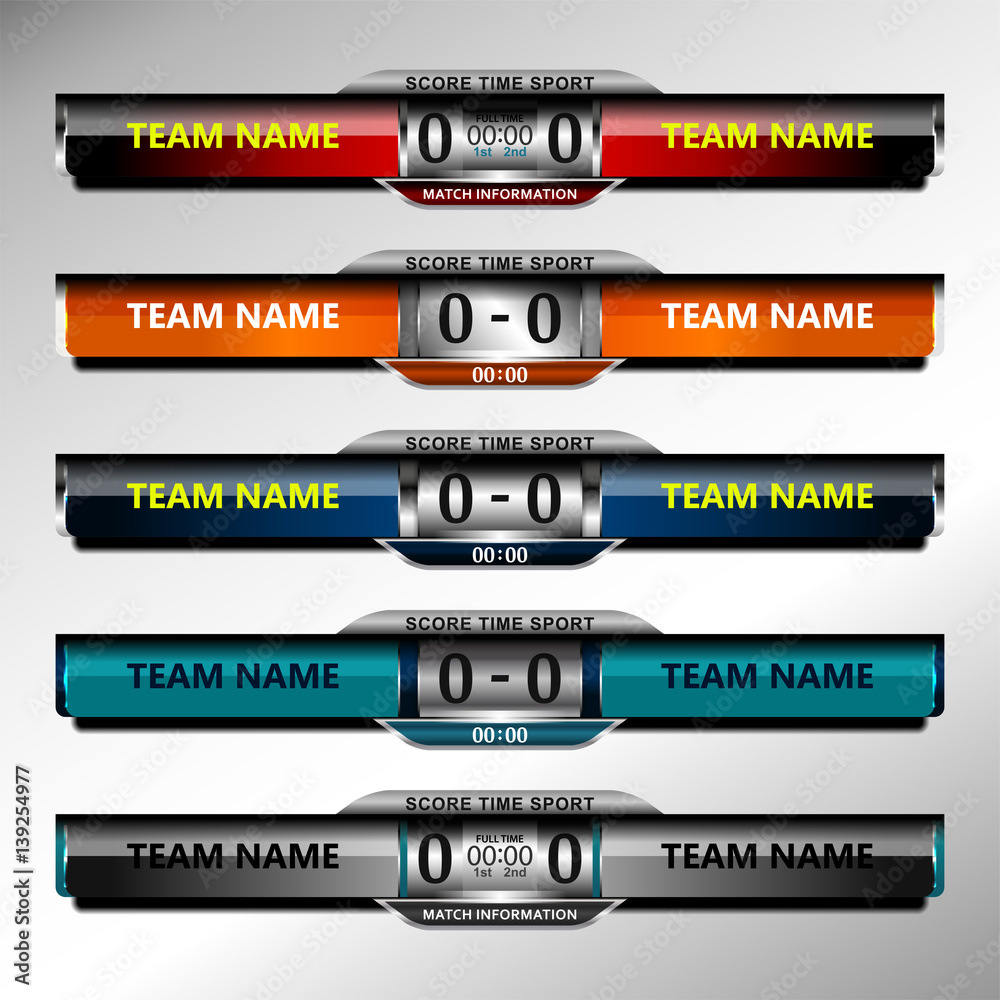 Scoreboard Broadcast Graphic Template for soccer and football, vector ...