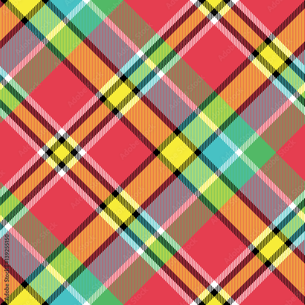 Madras bright color check plaid seamless fabric texture Stock Vector ...