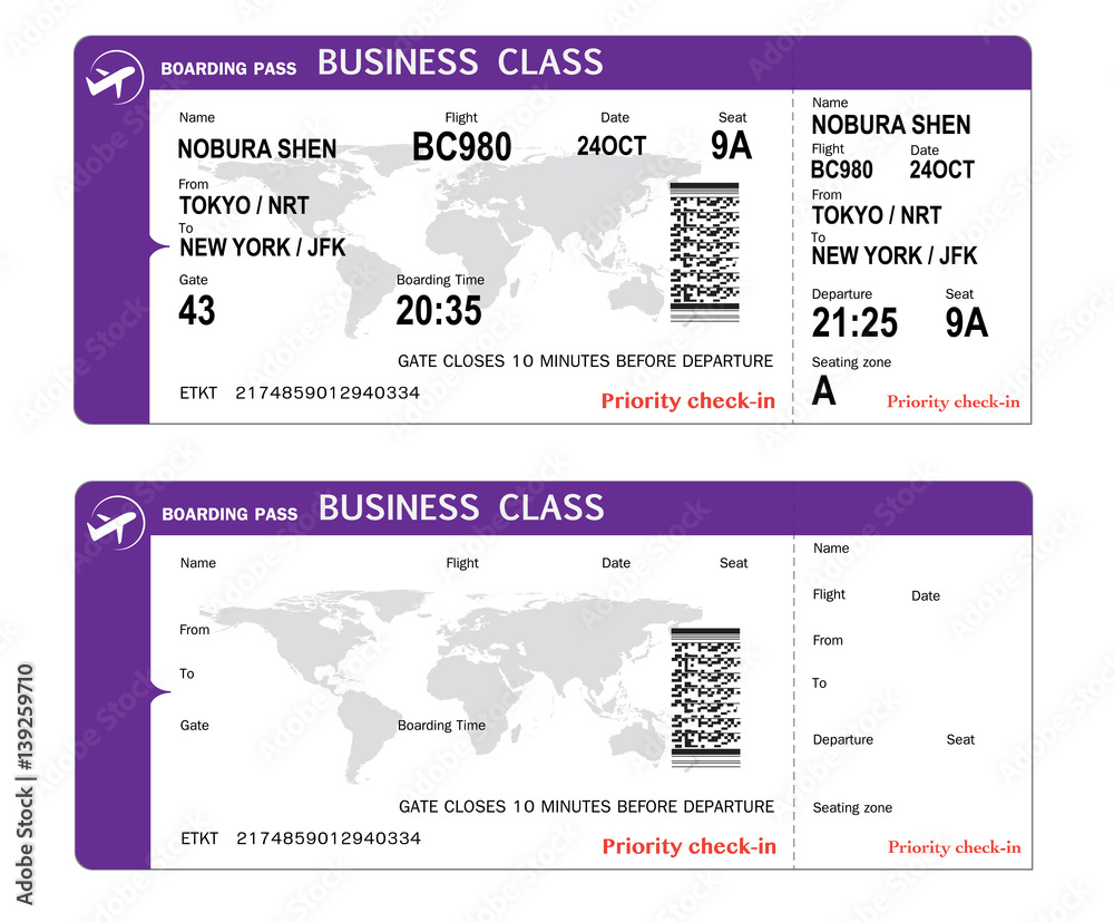 Airline Boarding pass with QR code. Vector illustrator Stock Vector ...