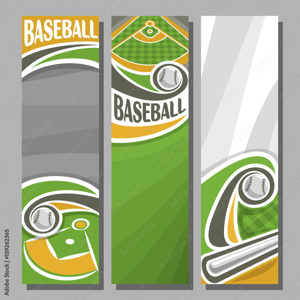 Vector Vertical Banners for Baseball 3 cartoon template for title text ...