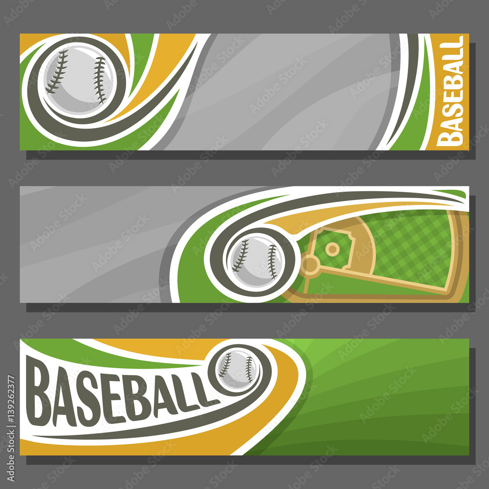 Vecteur Stock Vector horizontal Banners for Baseball: 3 cartoon covers ...