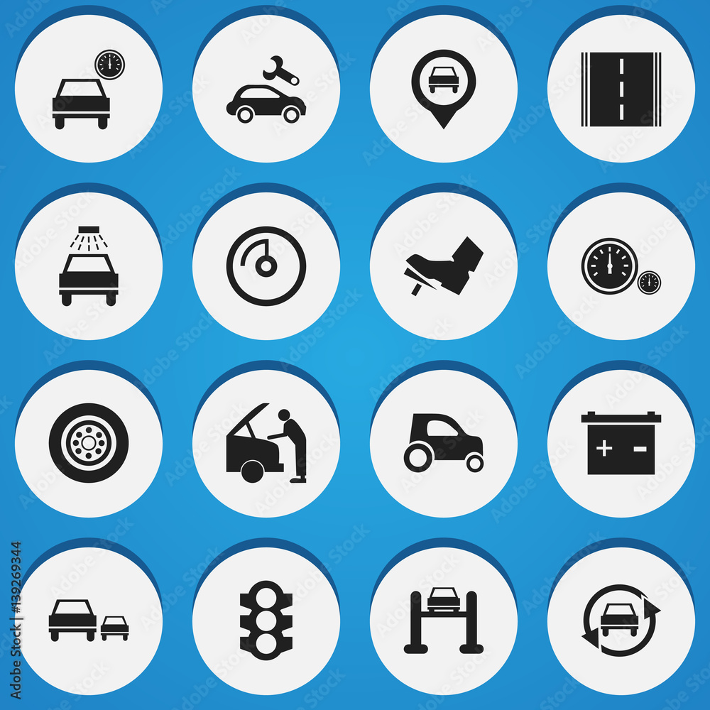 Set Of 16 Editable Vehicle Icons. Includes Symbols Such As Stoplight ...