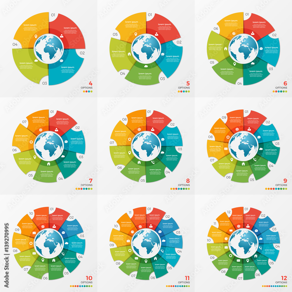 Set of circle chart infographic designs with globe Stock Vector | Adobe ...