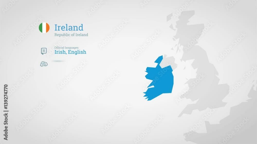 Animated infographics map with country's flag and profile. Ireland ...