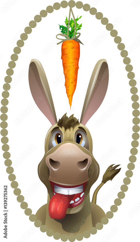 Donkey, running after a carrot Stock Vector | Adobe Stock
