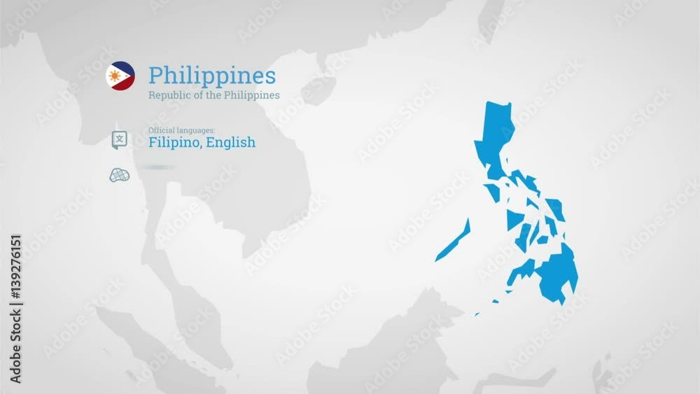 Animated infographics map with country's flag and profile. Philippines ...