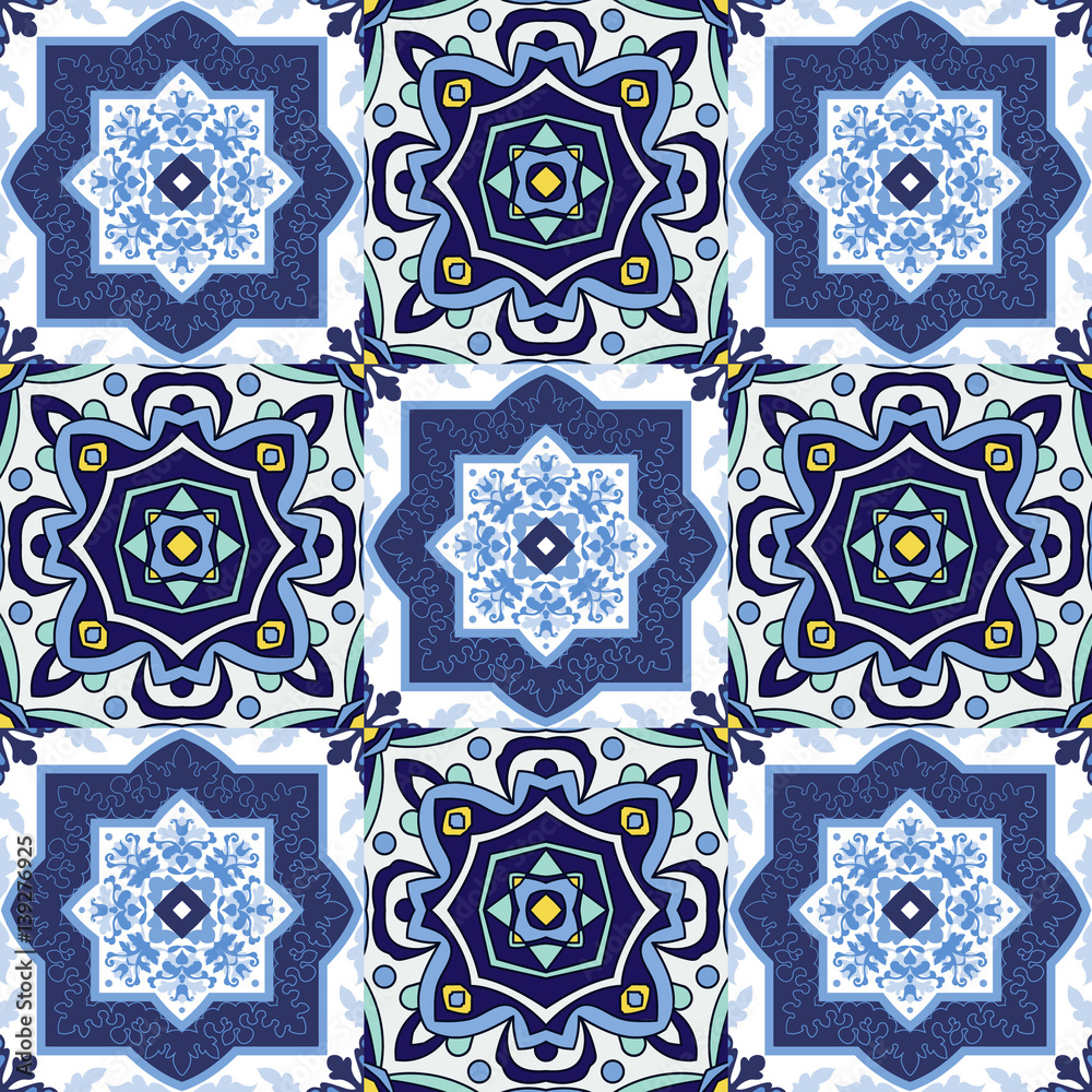 Portuguese azulejo tiles. Blue and white gorgeous seamless patterns ...