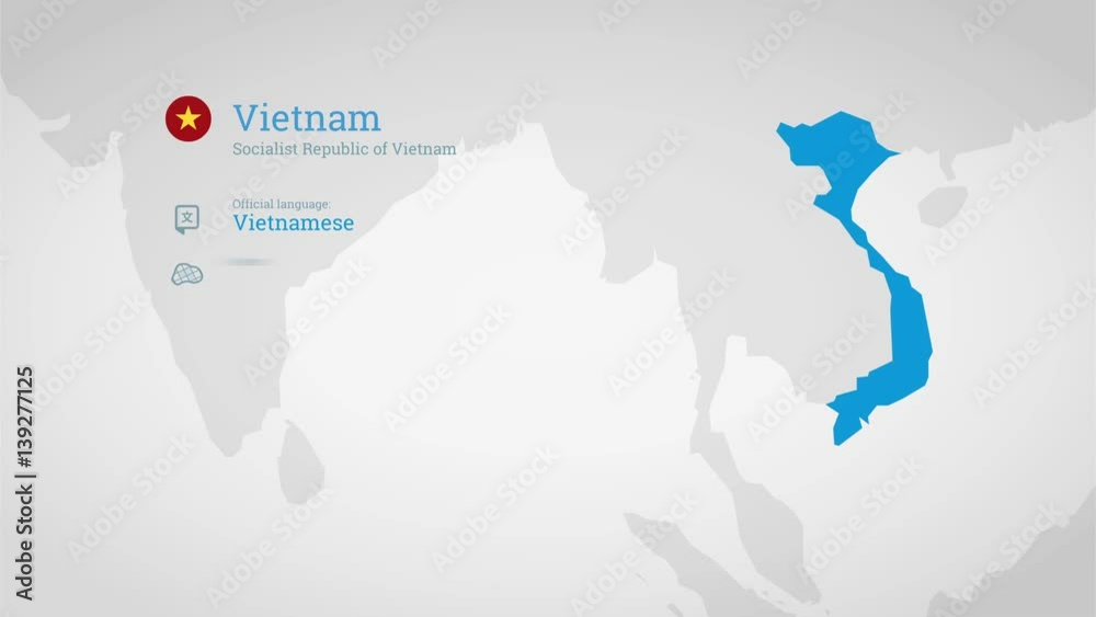 Animated infographics map with country's flag and profile. Vietnam ...