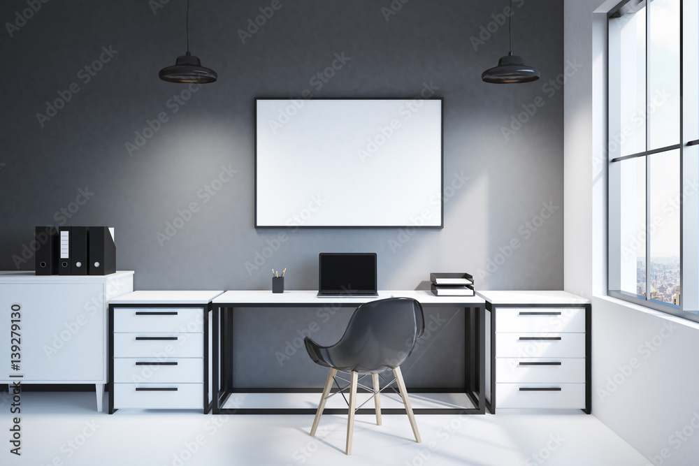 Front view of modern workspace with computer Stock Illustration | Adobe ...