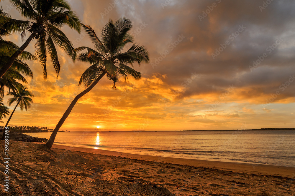 Fijian beach sunset Stock Photo | Adobe Stock