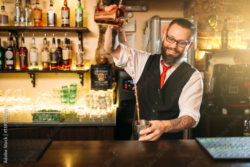 Barkeeper show behind restaurant bar counter Stock Photo | Adobe Stock