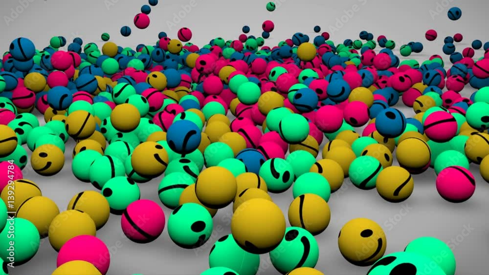 3d animation of colorful emoticon balls falling background pattern ...