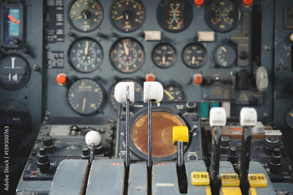 Airplane Cockpit Equipment with indicators, buttons, and instruments ...