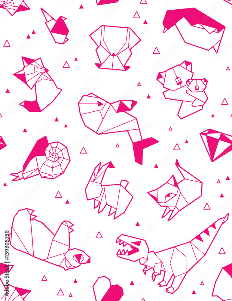 Origami pattern background with papers animals. Vector illustration ...