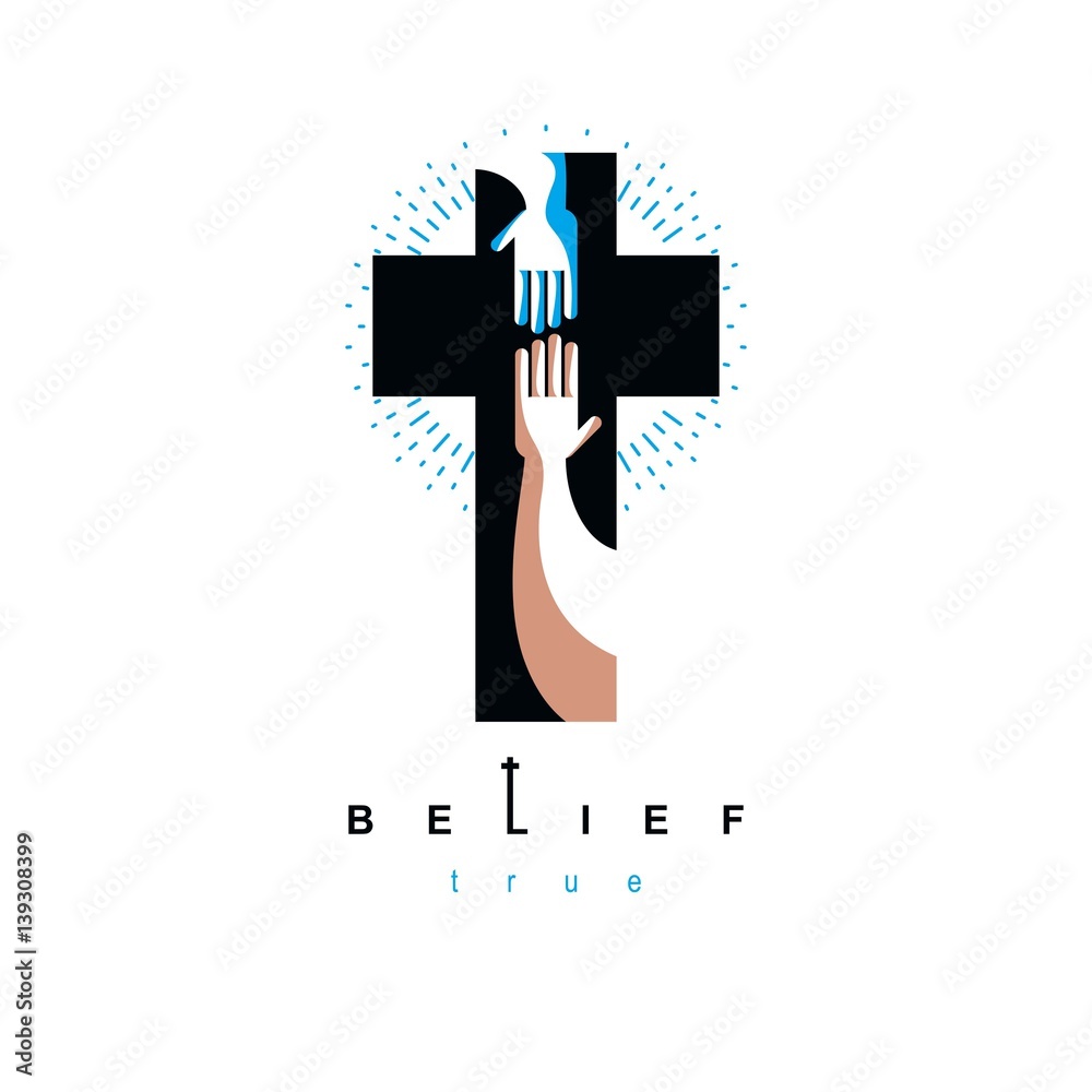 Hand of believer extends to the hand of God, helping and love of Jesus ...