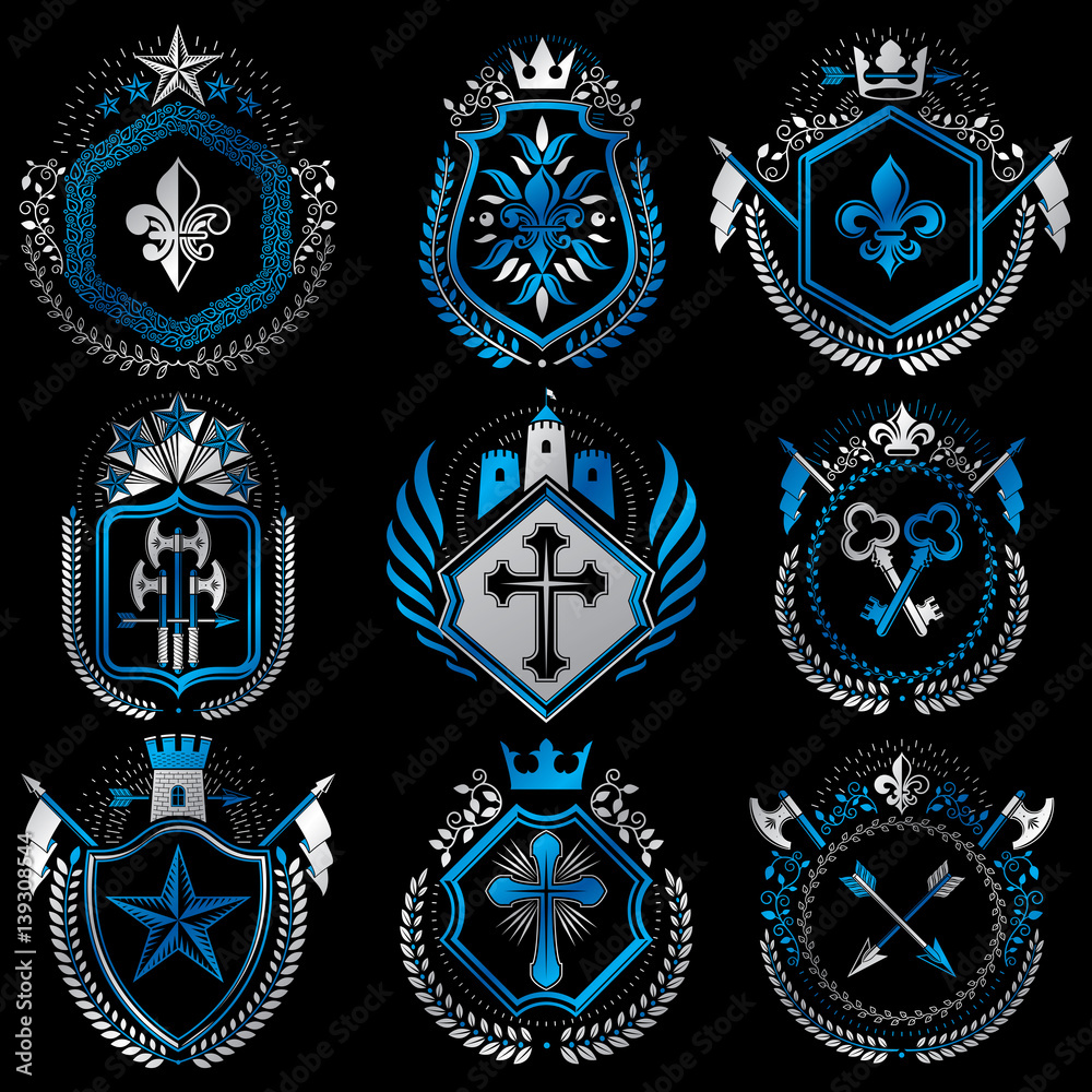 Vector vintage heraldic Coat of Arms designed in award style. Medieval ...